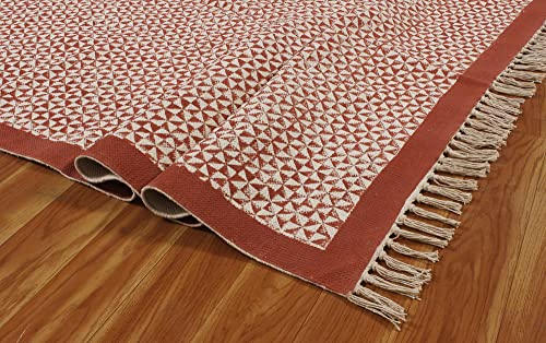 Handmade Geometric Tassel Rug Cotton Easy Washable Rugs Hand Block Printed Boho Area Rug Floor Carpet for Balcony Doormat Entryway Living Room Bedroom Hallway