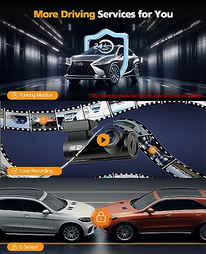 Dash Cam 4K WiFi 2160P Car Camera, Dash Camera for Cars, Mini Front Dashcam for Cars with Night Vision, Loop Recording, G-Sensor,24H Parking Monitor,Supercapacitor,Voice Prompt,APP,64GB Card Included