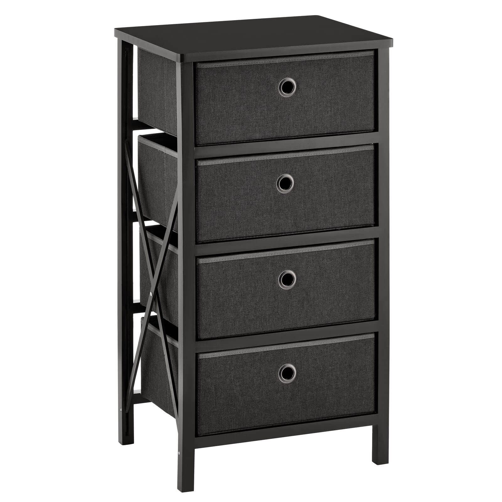 mDesign 4 Drawer Foldable Dresser Storage Unit Chest - Wood Frame, Easy Pull Fabric Bins - Farmhouse Organizer Unit for Household Storage Bedroom, Hallway, Entryway, Closets - Black