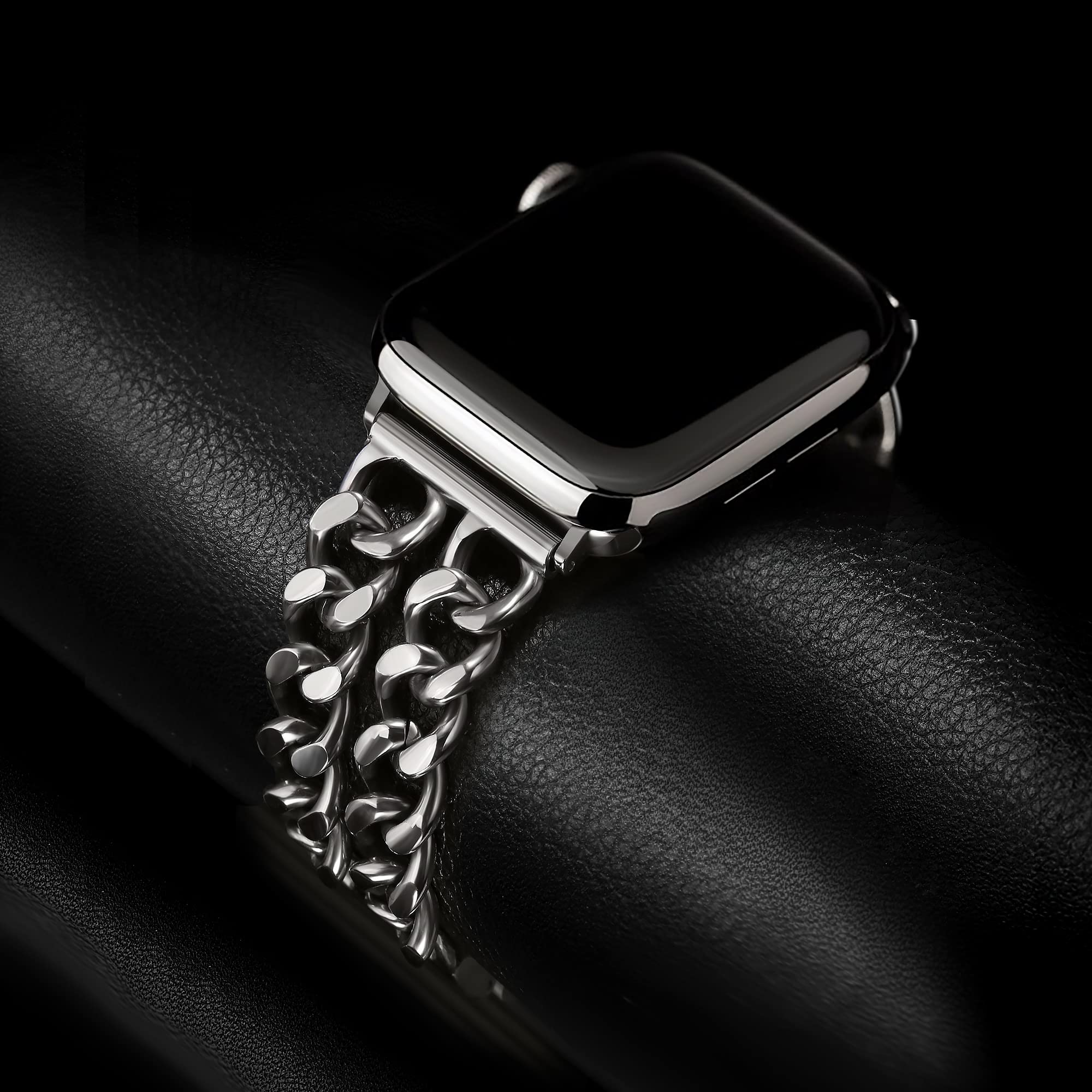 Secbolt Bands Compatible Apple Watch 38mm 40mm 41mm iWatch Series 9 8 7 6 5 4 3 2 1 SE Stainless Steel Chain Links Replacement Strap, Silver