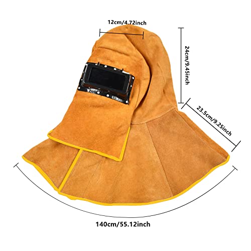 CDIYTOOL Full Protective Cowhide Leather Welder Hood Welding Helmet With Neck Shoulder Protective Gear, Welding Caps Welding Helmet with Auto Darkening Filter Lens Mask Work Cap