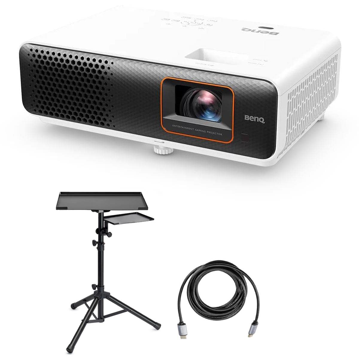 BenQ TH690ST Full HD HDR 4LED Short Throw DLP Projector for Console Gaming Bundle with Laptop Stand and Accessory Tray, HDMI 2.0 Cable