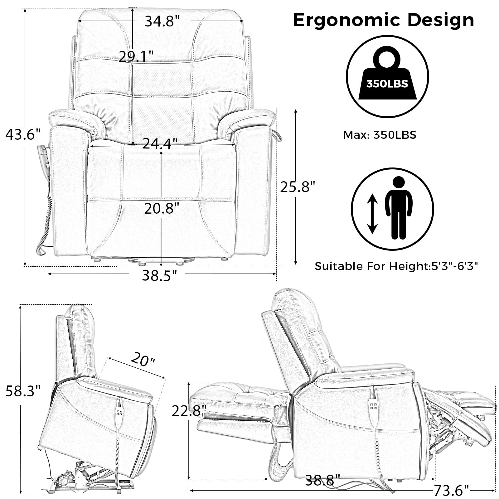 ASIMIL Large Power Lift Chairs Recliners for Elderly Dual OKIN Motor Infinite Position Ergonomics Sofa Lays Flat Chair,Hidden Cup Holder(Faux Leather,Brown