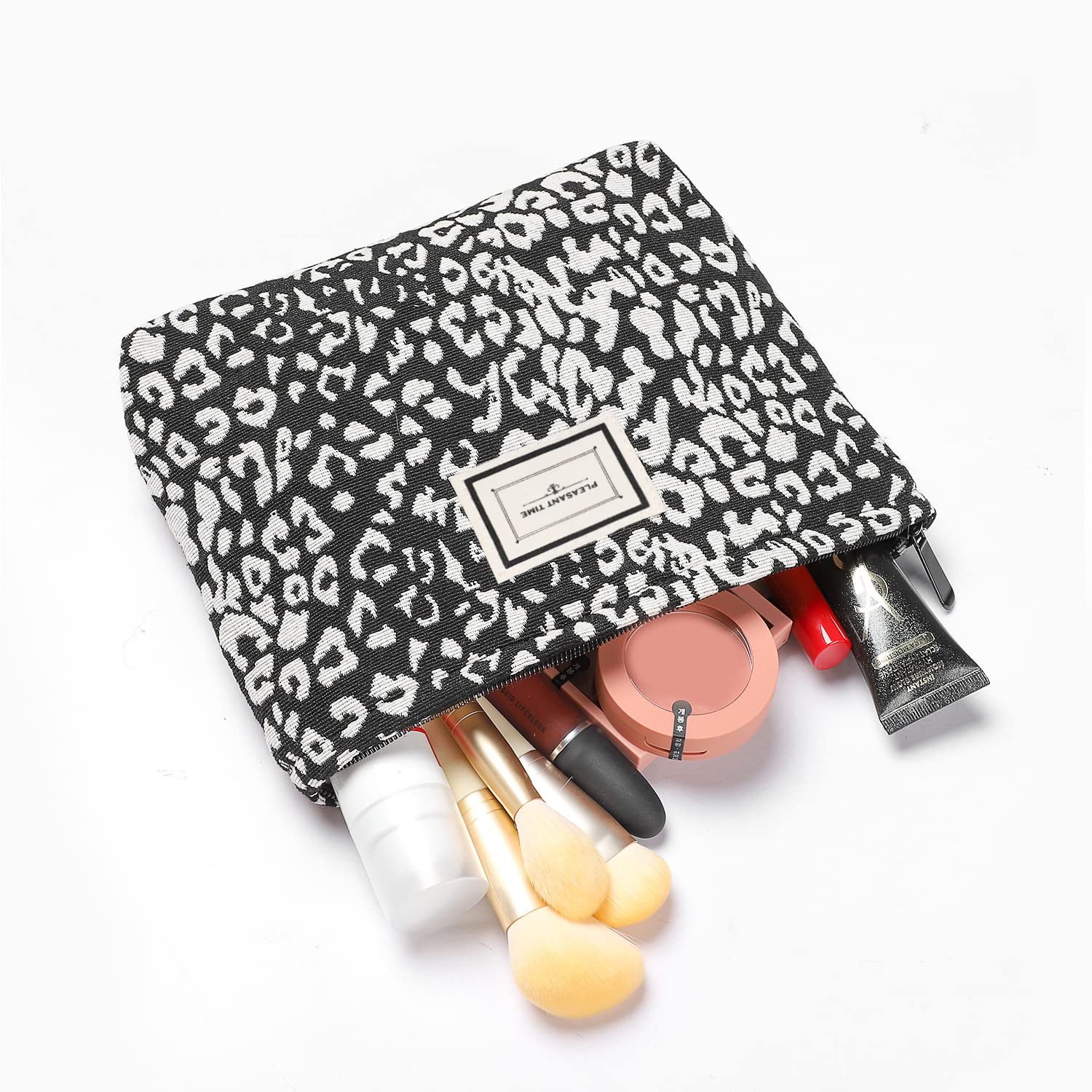Etercycle Leopard Print Makeup Bag for Women, Large Capacity Canvas Makeup Bags Cosmetic Bag Travel Toiletry Organizer Bag (Black)