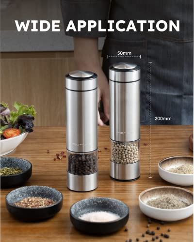 FORLIM Electric Salt and Pepper Grinder Set, Automatic Salt and Pepper Grinder Set, One Handed Operation Refillable Mill with Light, Adjustable Coarseness - 2 Mills