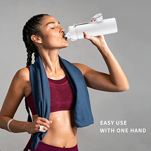 FEWOO 24 Oz Insulated Water Bottle with One Lid for Sip and Swig Stainless Steel Water Bottle With Straw BPA-Free,Keep Cold for 24h & Hot for 12h (WHITE)¡