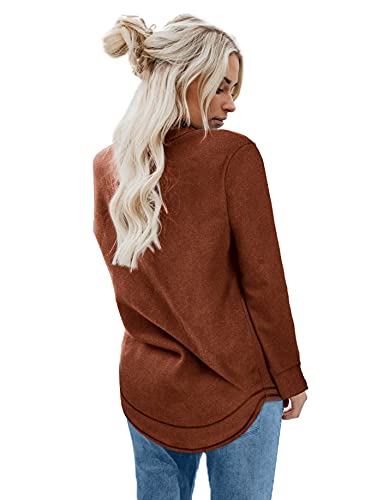 Dofaoo Long Sleeve T Shirts for Women Loose Fitting Sweatshirts Trendy Caramel M