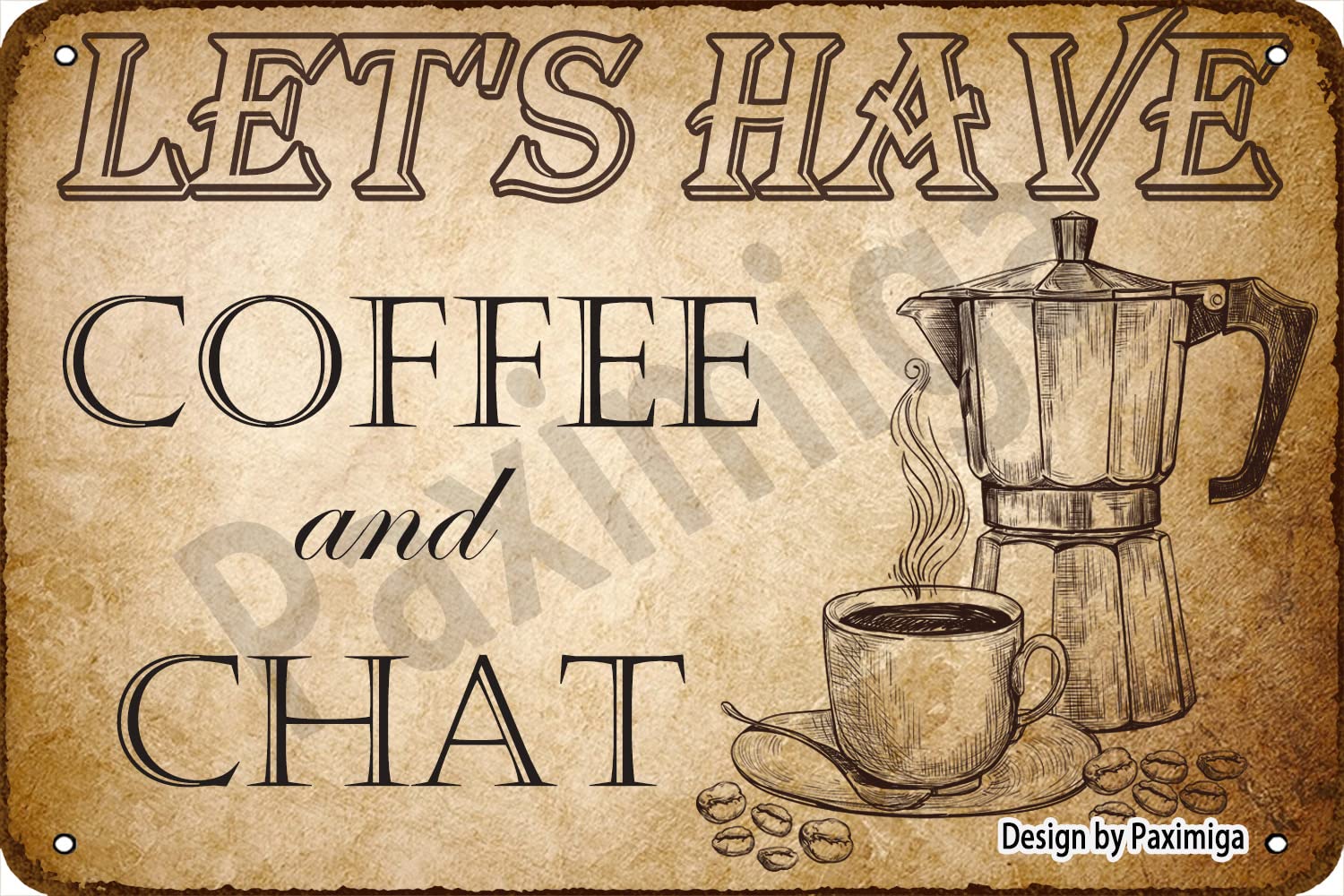 Let's Have Coffee and Chat Coffee Pot 20X30 cm Metal Vintage Look Decoration Painting Sign for Home Kitchen Bathroom Farm Garden Garage Inspirational Quotes Wall Decor