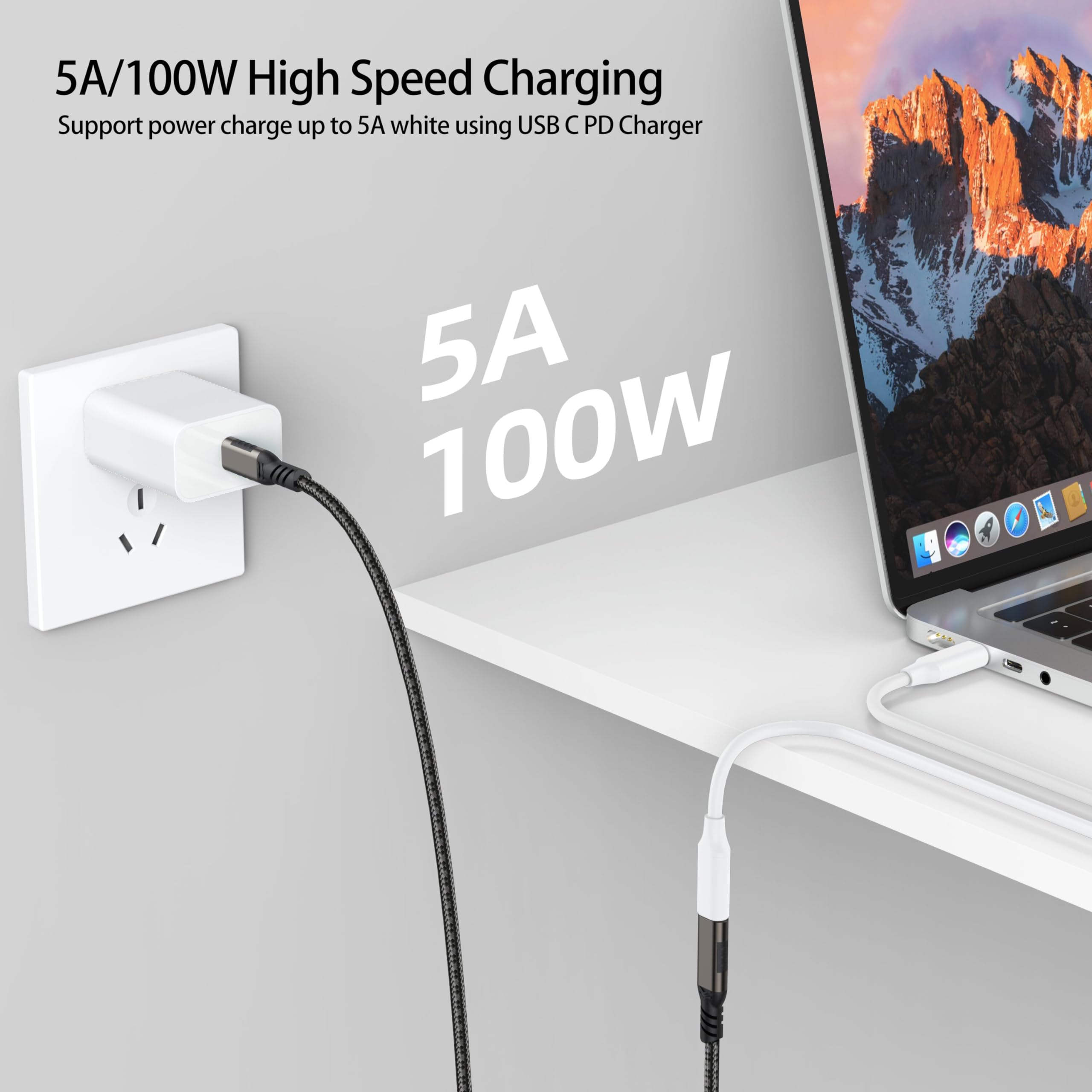 Breilytch USB C Extension Cable 6FT-2Pack 10Gbps/100W, USB C Extender Male to Female Cord USB C 3.2 Charging and Transfer for Mag-Safe Charger/Laptop/iPhone 15/Pixel 8/USB C Hub