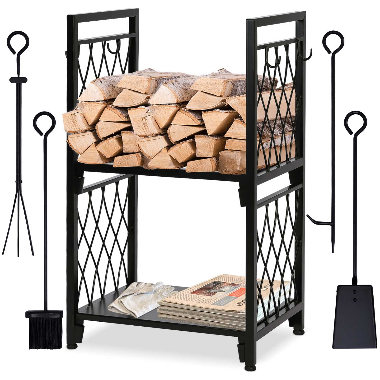 MYFIREPLACEDIRECT Firewood Rack, Heavy Duty Steel, 13" X 18" X 30.5", Black