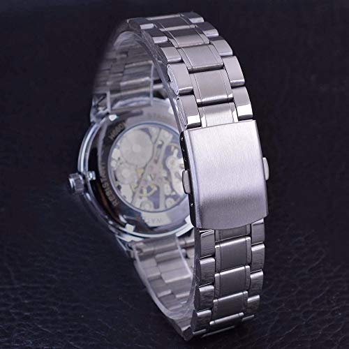 FORSINING Golden Transparent Case Stainless Steel Mens Watches Luxury Skeleton Mechanical Hand Wind Watch