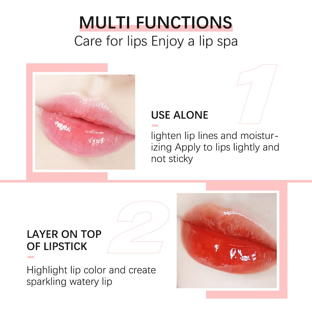 ASKELI Hydrating Lip Oil, 2 Pack Plumper Tinted Lip Oil Gloss Set, Clear Plumping Lip Balm Makeup for Plumping and Moisturizing Dry Lips(Raspberry & Pink)