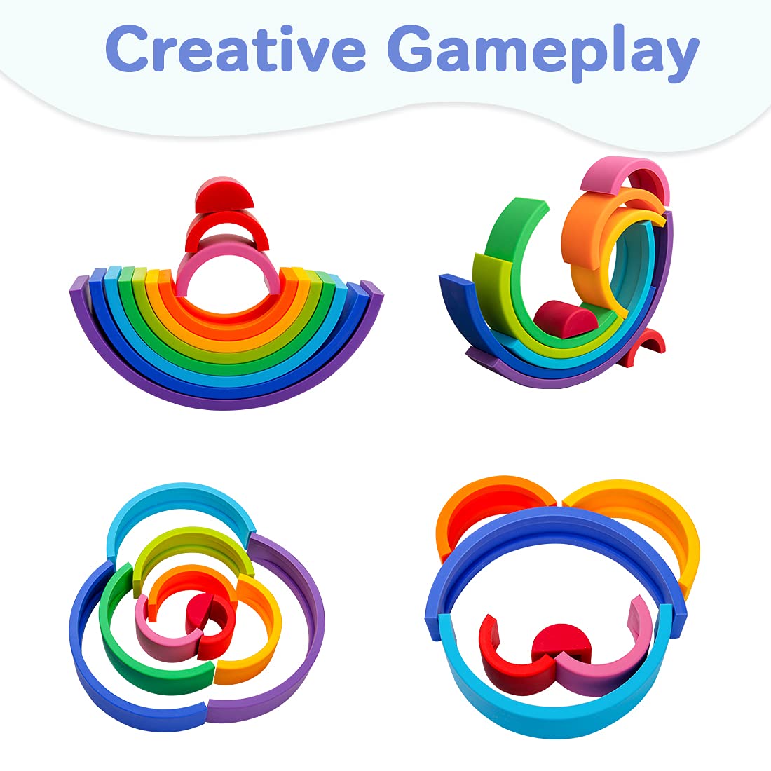 let's make Rainbow Stacking Toy Baby Silicone Stacker Building Blocks Arch Shape Nesting Puzzle Montessori Toy 3 Years Early Development Sensory Toy (6Pcs)