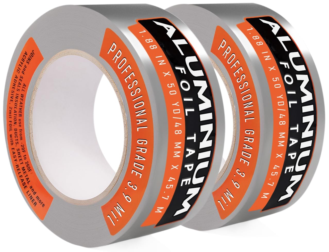 TAPEWELL Aluminum Foil Tape - High Temperature Professional Grade Aluminum Tape for Ductwork, HVAC Tape - Metal Repair - Dryer Vent Tape -2 Inch by 150 Feet (50 Yards) 3.9 Mil -Pack of 2