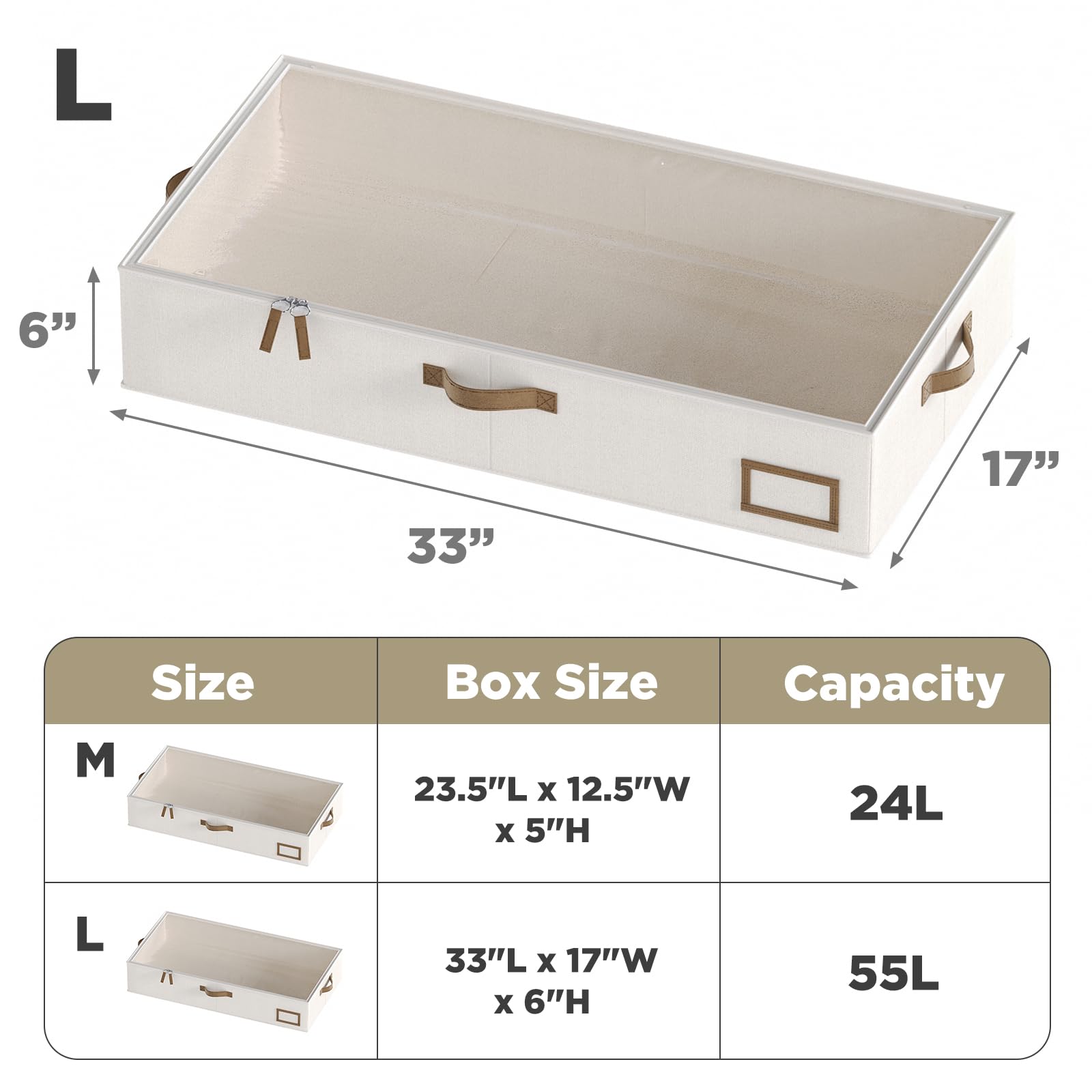 COYACOOL Under Bed Storage Containers, 2-Pack Underbed Storage Box, Collapsible Clothes Storage Bins with Handles and Lid, Medium Under Bed Organizers for Shoe, Blanket, Toy, Pillow, Sheet, Beige