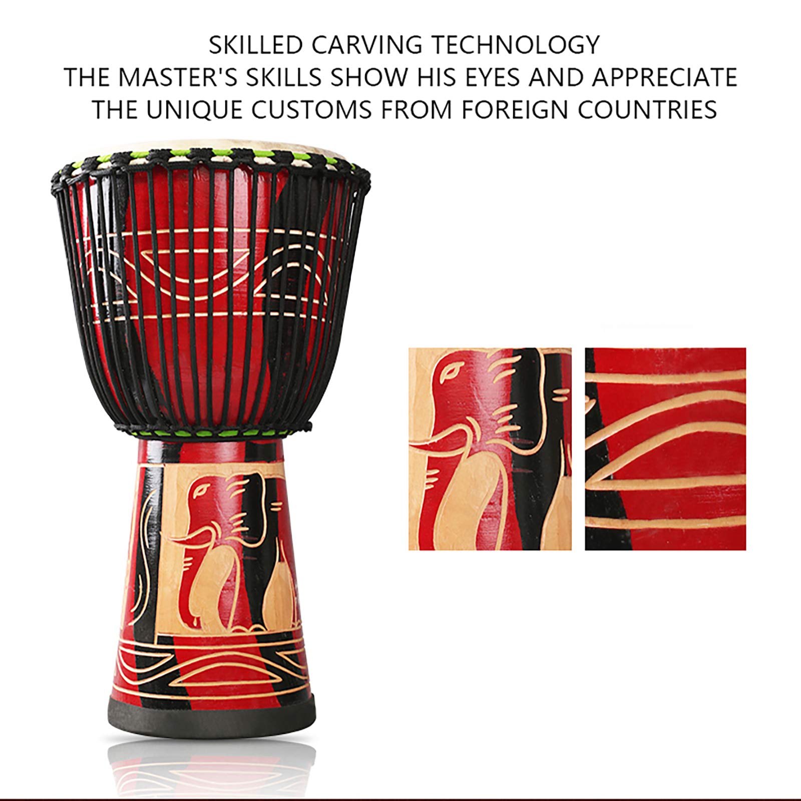 Meech Goatskin Cloth Drums Djembe Hand-Painted African Drums Cloth Stitching Djembe Red