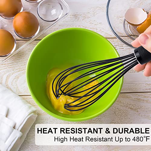 DIGHEIGG Silicone Whisk for Cooking, Wisk Set Egg Beater for Non-Stick Cookware for Whisking, Blending, Beating, Frothing & Stirring Kitchen Decor and Accessories, Black, Set of 2