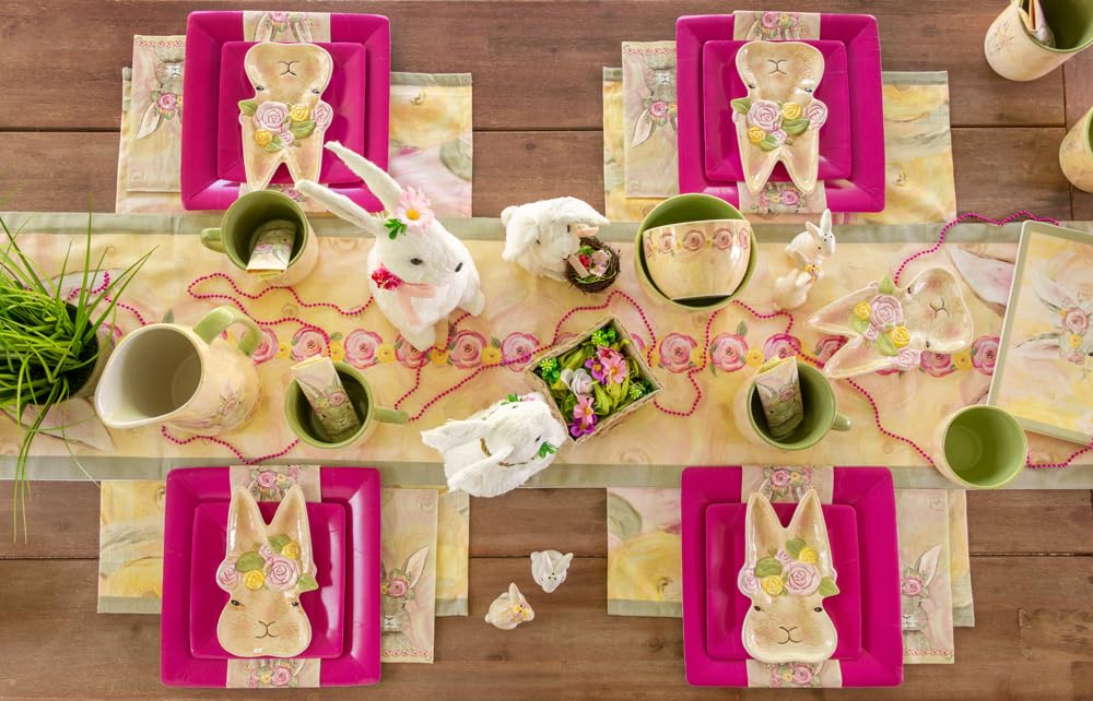 Boston International Serving Plate Easter Ceramic Tableware, 4.75 x 8-Inches, Bunny Flower Crown