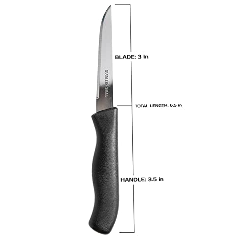 Brenium Paring and Garnishing Knife, 12-Piece Set, Knives with Straight Edge 3 Inch Blade, Stainless Steel, Spear Point, Fruit and Vegetable Cutting and Peeling, Black
