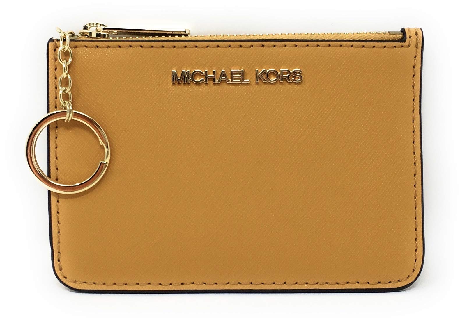 Michael Kors Jet Set Travel Small Top Zip Coin Pouch with ID Holder in Saffiano Leather (Marigold)