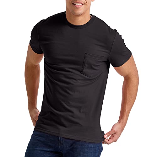 Hanes Originals Men's Short Sleeve Pocket T-Shirt, Tri-Blend Jersey, Black, Medium