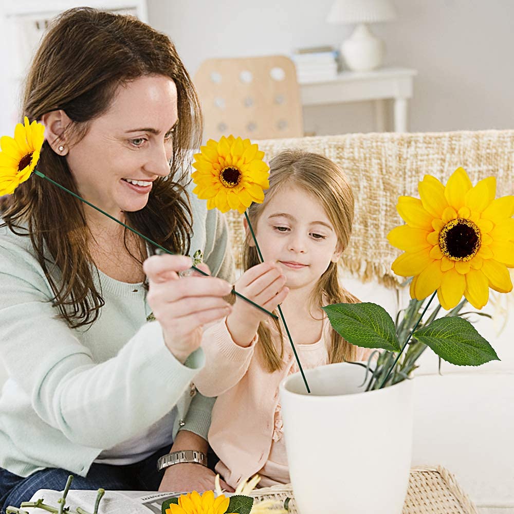 N&T NIETING Artificial Sunflowers, 20Pcs Fake Silk Sunflower Heads with Stems for DIY Crafts Wedding Party Home Garden Decorations