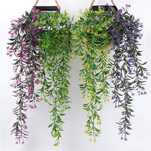 N++A 30.7in 2pcs Artificial Vines for Outdoors uv Resistant Fake Vine Willow Rattan Flowers Artificial Hanging Plant for Home Garden Wall Decoration(Purple)