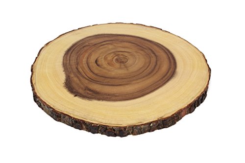 Lipper International Acacia Wood Slab Serving Board With Bark for Cheese, Crackers, and Hors D'oeuvres, Set of 3, Assorted Sizes