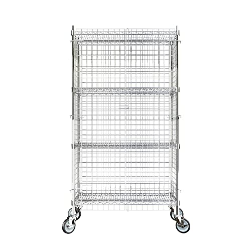 Krollen Industrial NSF Mobile Wire Chrome Security Cage Kit - 18" x 36" x 69" with 4 Shelves