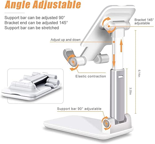CFSMQIYE Cell Phone Stand,Angle Height Adjustable Cell Phone Stand for DeskCompatible with All Mobile Phone/iPad/Kindle/Tablet Fully Foldable Phone Dock (White)