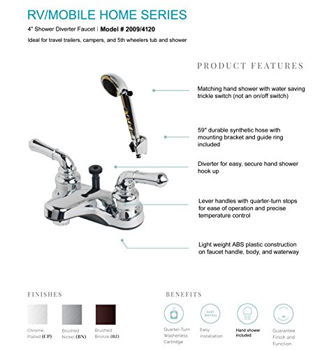 Builders Shoppe 2009CP/4120CP Motorhome Non-Metallic RV Diverter Lavatory Faucet with Hand Held Shower Set, Chrome Finish