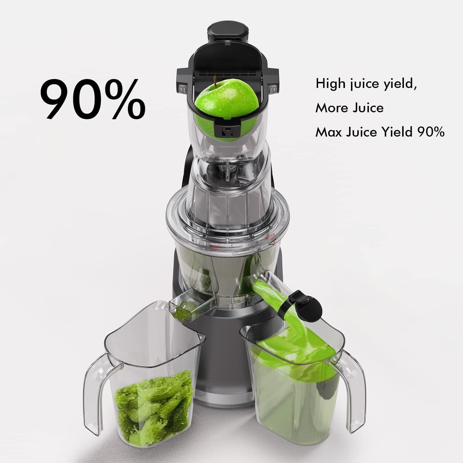 Cold Press Juicer Machine, SiFENE Slow Masticating Juicer, 83mm Wide Chute for Whole Fruits & Vegetables, Easy to Clean, High Yield, Non BPA, Gray