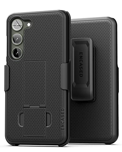 Encased DuraClip Designed for Samsung Galaxy S23 Belt Clip Case with Phone Holster and Kickstand (Matte Black)
