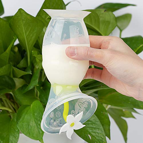 Haakaa Silicone Breast Pump with Suction Base and Flower Stopper 100% Food Grade Silicone BPA PVC and Phthalate Free (5oz/150ml) (White)