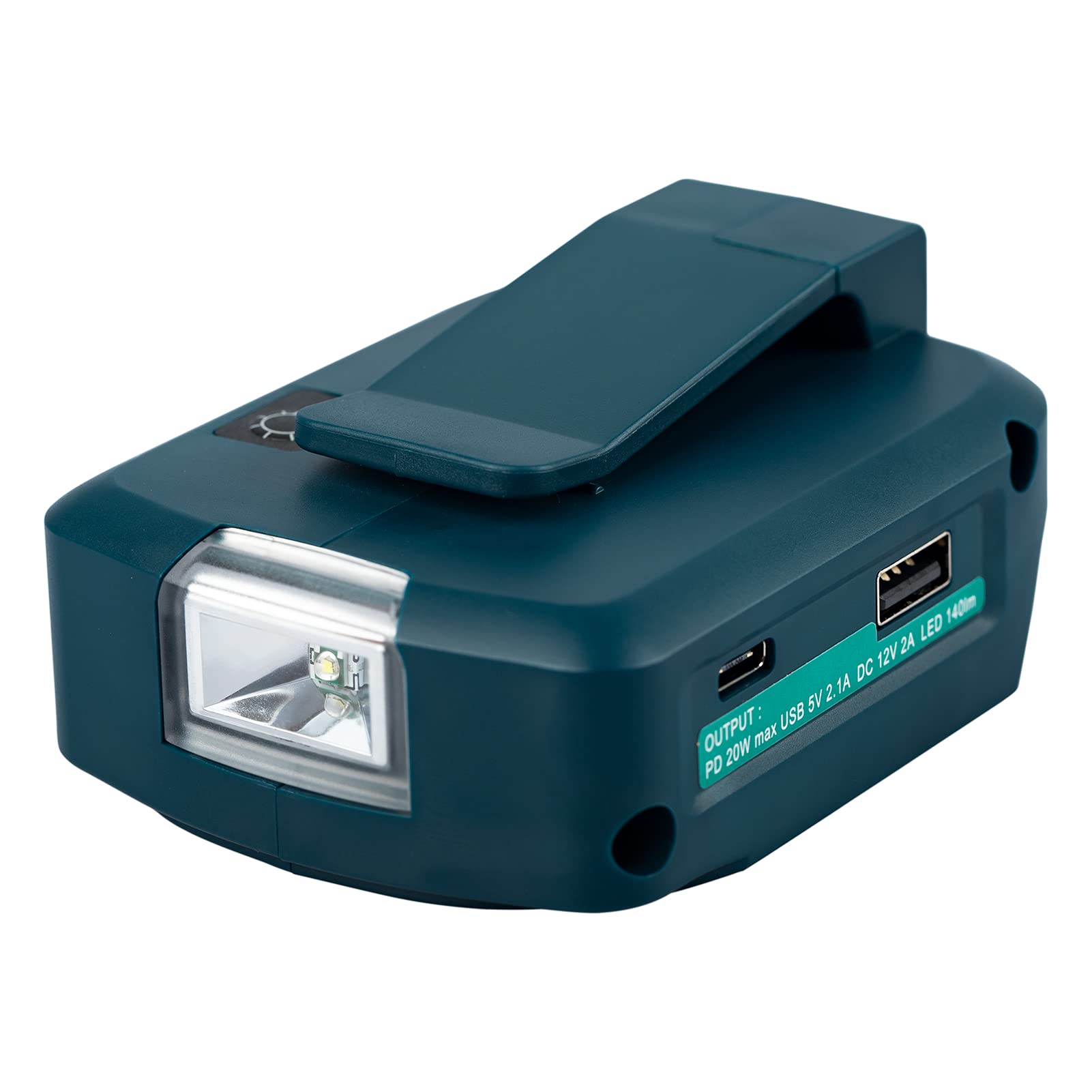 Battery Adapter for Bosch Professional 18v Battery Power Bank with 1 USB & 18W PD USB C & 12V DC Output Powering + LED Work Light-Varies Mode (Tool Bare, Battery is not Included)