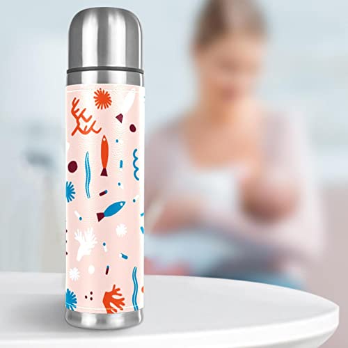 Cute Fish Coral Vacuum Insulated Stainless Steel Water Bottle, Double Walled Travel Thermos Coffee Mug 17 OZ for School Office