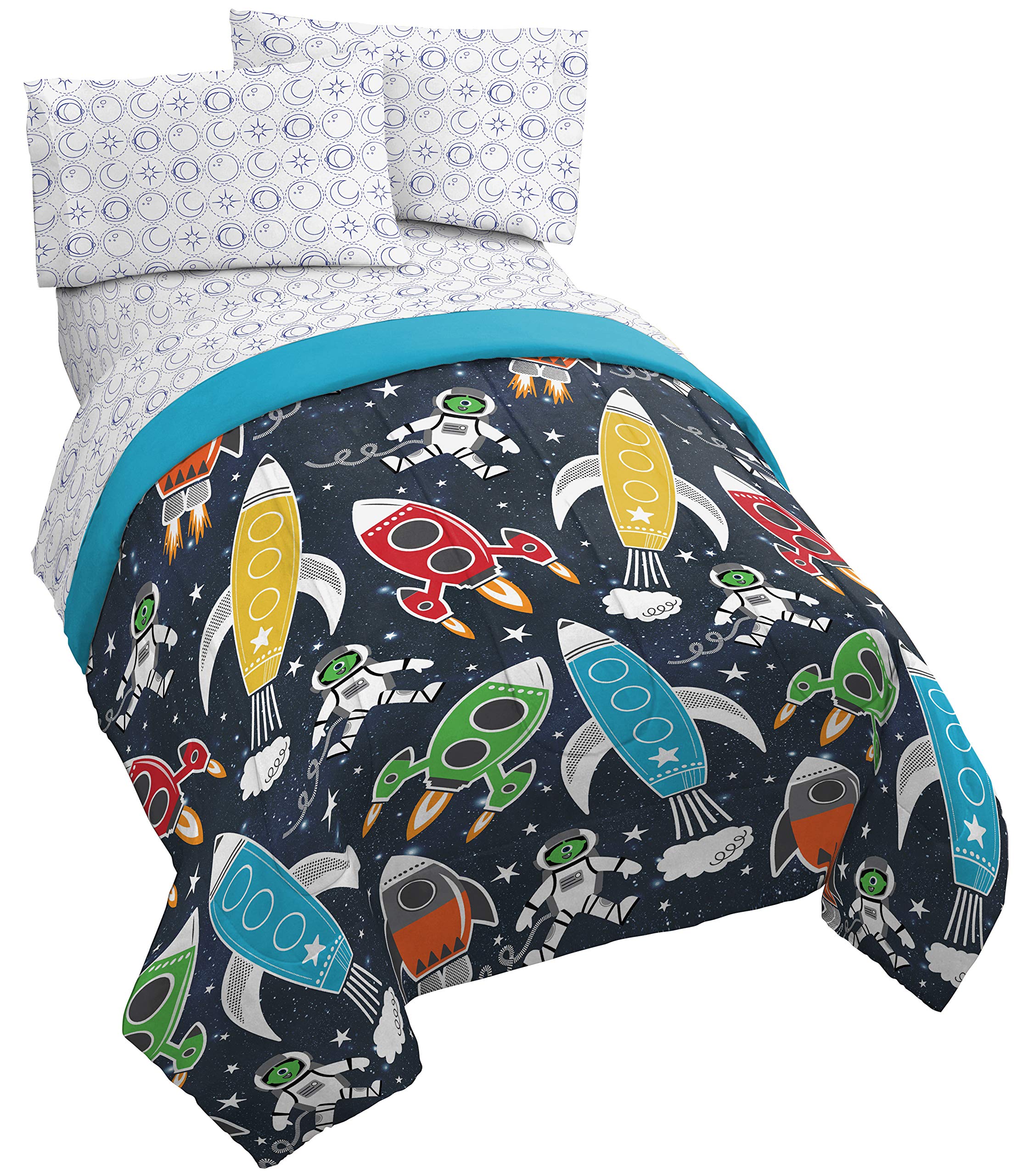 Jay Franco Space 5 Piece Full Bed Set - Includes Comforter & Sheet Set- Bedding Features Spaceships & Rocketships - Super Soft Fade Resistant Microfiber
