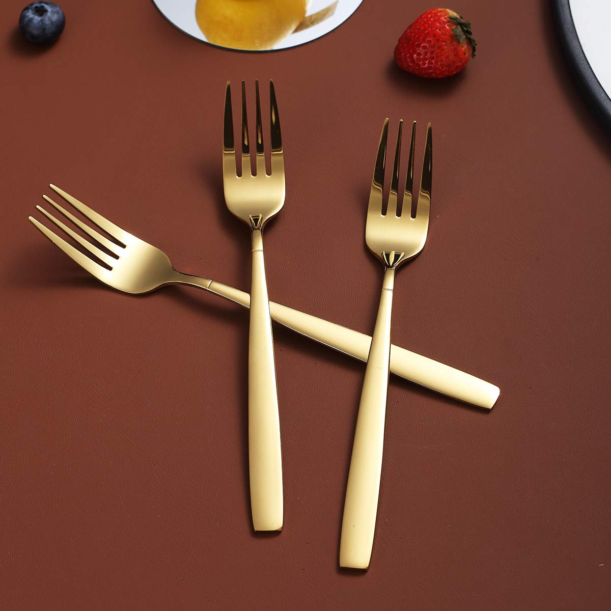 Berglander Gold Dinner Forks of 12, Stainless Steel Titanium Golden Plating Fork Set, Forks And Spoons Silverware, Spoons And Forks Set