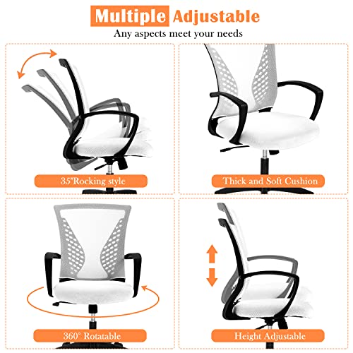 CL.Store Ergonomic Office Chair Home Desk Mesh Computer with Lumbar Support Armrest Modern Executive Rolling Swivel Task Work Mid Back Adjustable (White), MC-GF411-White