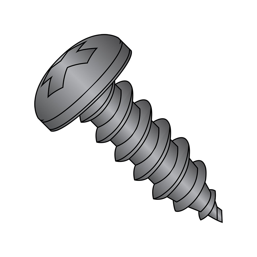 Small Parts 0407ABPPB Steel Sheet Metal Screw, Black Oxide Finish, Pan Head, Phillips Drive, Type AB, #4-24 Thread Size, 7/16" Length (Pack of 100)