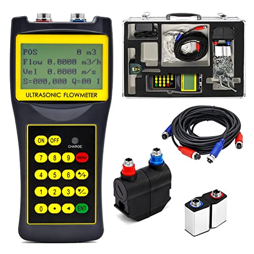 CGOLDENWALL Handheld Ultrasonic Flowmeter Clamp on Flow Meter Portable Liquid Flow Meter with S1+M2 Transducers for Copper/PVC Pipe DN15-700mm 1/2-28" ((Old or New Panel))