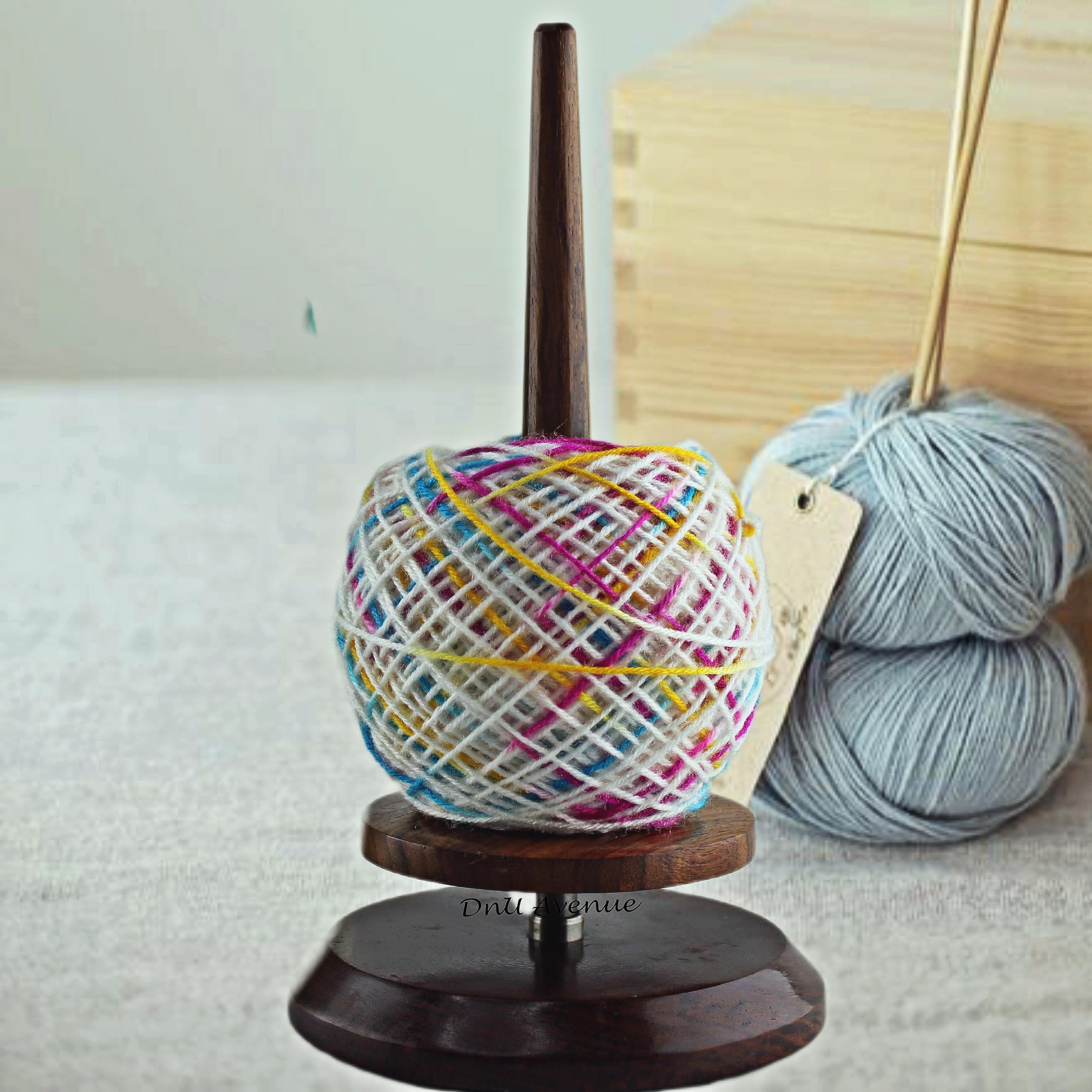 Yarn Holder Stand Spindal Storage for Skeins of Yarn Wool Chrochet Dispenser Tool Revolving Yarn Holder Winder Storage Swift Yarn Spindle (Sheesham)