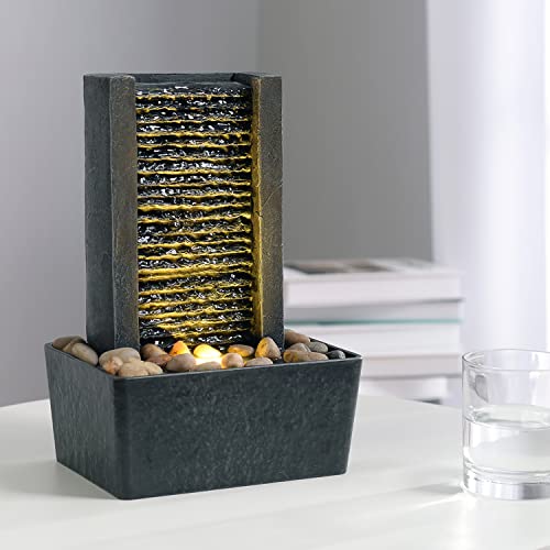 Haobos 10.4" Decorative Indoor Fountain Meditation Gurgling Water Fountain Home/Office Decor with Led Light/Cobbles(180041A)
