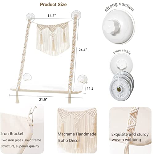 Dahey Cat Window Perch Macrame Cat Hammock Boho Wall Mounted Pet Resting Seat Bed for Indoor Cats Space Saving kitty Sunny Swing Shelf on Window Safety Holds up to 45 lbs with Screw Suction Cups, Gift