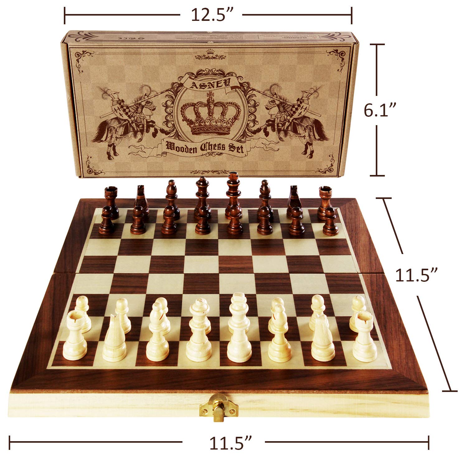 ASNEY Upgraded Magnetic Chess Set, 12β x 12β Folding Wooden Chess Set with Magnetic Crafted Chess Pieces, Chess Game Board Set with Storage Slots, Includes Extra Kings, Queens and Carry Bag
