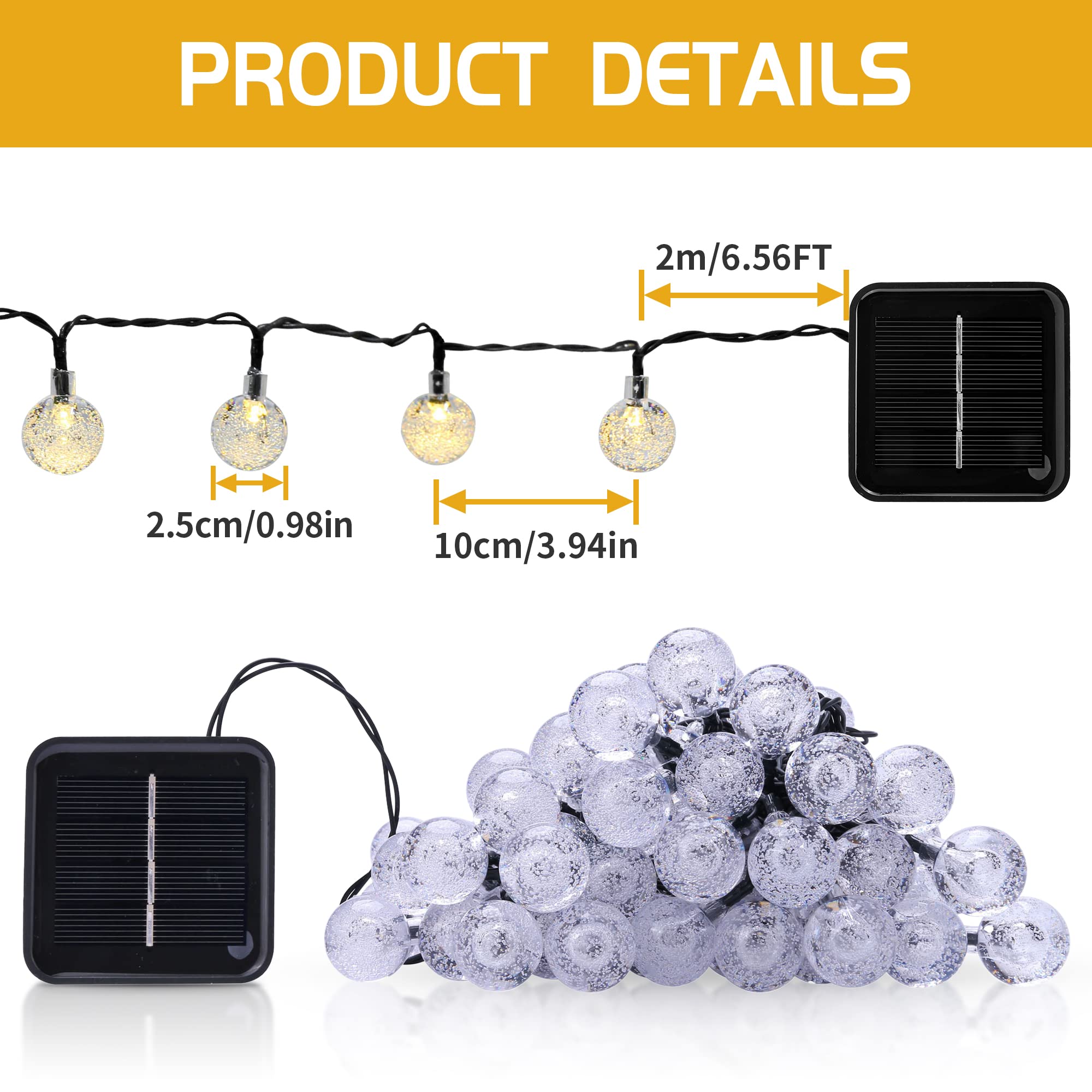 Kitmose Solar String Lights Outdoor Patio Lights,8 Modes 22 FT Christmas Fairy Lights Hanging Lights 50 LED for Balcony Backyard Porch,Solar Powered Auto On/Off (Warm White)