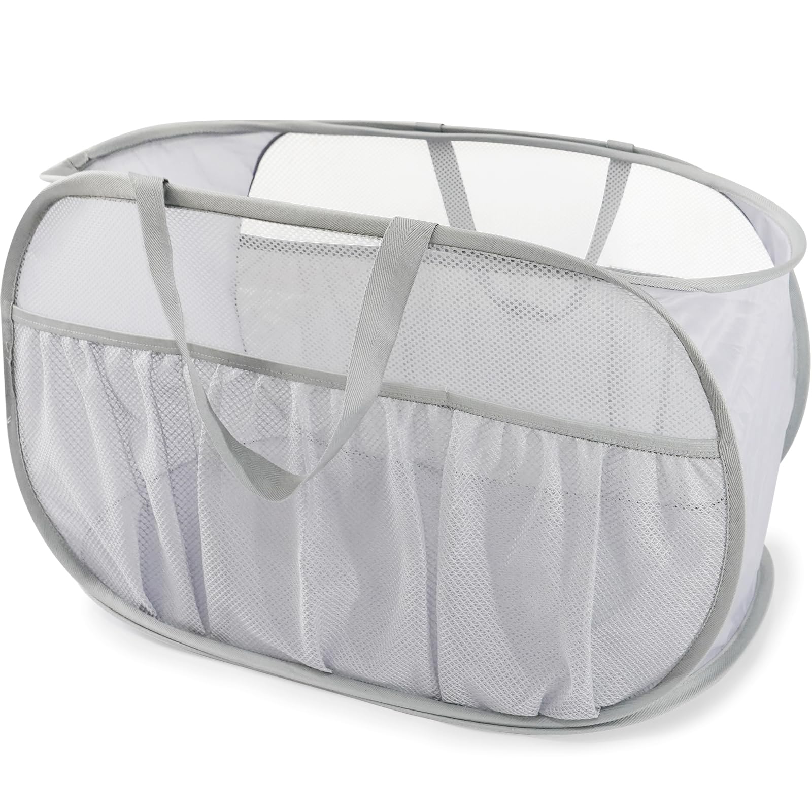 Collapsible Laundry Baskets, Upgrade Pop Up Laundry Hamper with Convenient Bags, Foldable Laundry Basket Mesh Light Weight, Easy to Carry Clothes Hampers for Laundry, Dorm, Toys, Travel Grey