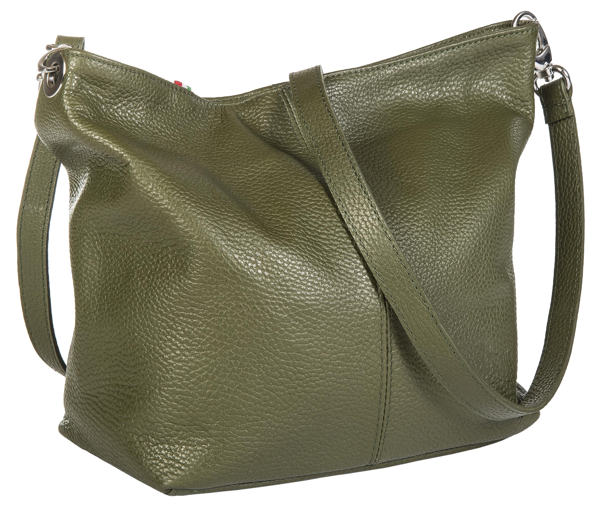 LiaTalia Womens Shoulder Bag - Soft Grained Leather - Medium Size Hobo Handbag Purse Made with 100% Italian Leather - ADAL (Olive Green)