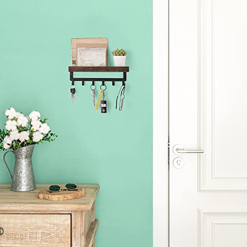 Dahey Key Holder Wall Mount Rustic Modern Key Hanger Rack for Wall Mail Holder with Wood Floating Shelf with 6 Hooks Decorative Key Hanger for Entryway Living Room Bedroom Bathroom Home Decor