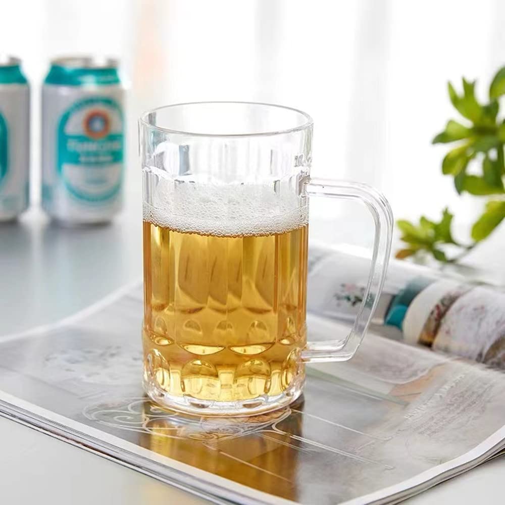 Beer Mug, Plastic Beer Mug with Handle, Clear Beer Drinking Cups for Restaurant Bar Home, Men Women, 16.91oz, Resuable, Unbreakable (1 Pack)